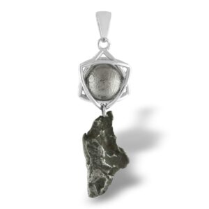 starborn sterling silver muonionalusta and campo de cielo meteorite orbit pendant