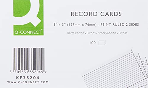 Q Connect 5x3 Inches Ruled Feint Record Card - White (Pack of 100)