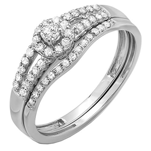 Dazzlingrock Collection 0.40 Carat (Cttw) 10k Round Diamond Women Split Shank Halo Engagement Ring Set, White Gold, Size 5.5