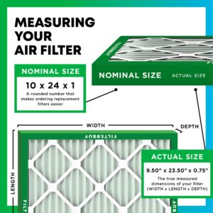 Filterbuy 10x24x1 Air Filter MERV 8 Dust Defense (4-Pack), Pleated HVAC AC Furnace Air Filters Replacement (Actual Size: 9.50 x 23.50 x 0.75 Inches)