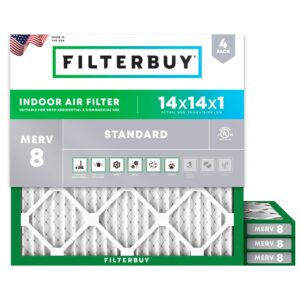 filterbuy 14x14x1 air filter merv 8 dust defense (4-pack), pleated hvac ac furnace air filters replacement (actual size: 13.75 x 13.75 x 0.75 inches)