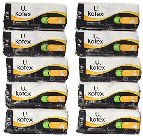 Kotex Natural Balance Absorbent Liners, Long, 16 Count(10 Pack)