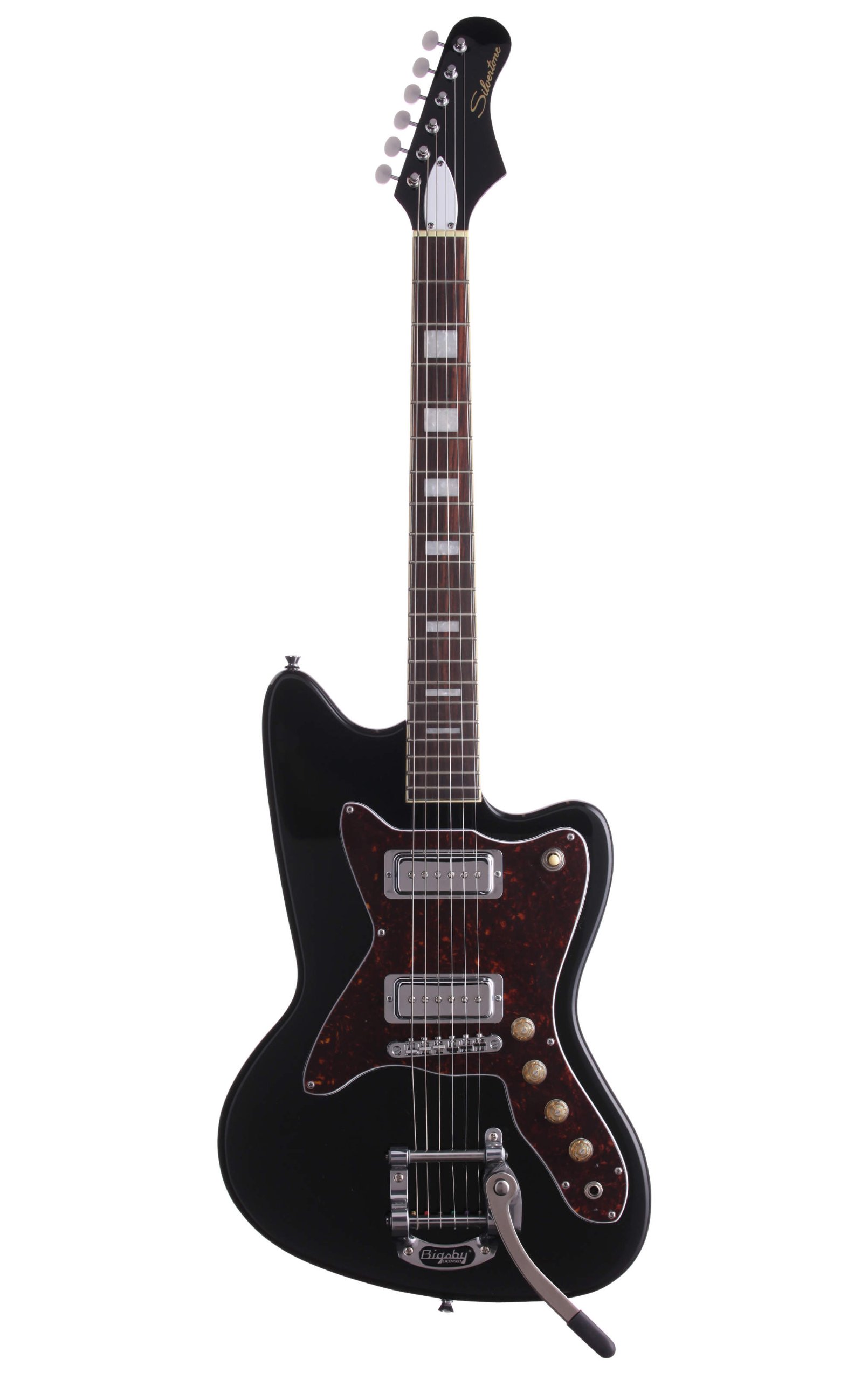 Silvertone 6 String Solid-Body Electric Guitar, Right, Gloss Black, standard (1478BK)