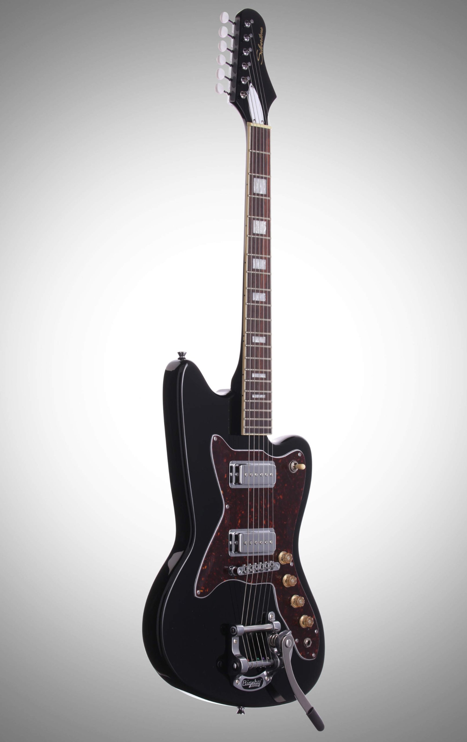 Silvertone 6 String Solid-Body Electric Guitar, Right, Gloss Black, standard (1478BK)