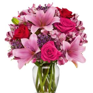 DELIVERY BY FRIDAY, 8/2 GUARANTEED IF ORDER PLACED BY 8/1 BEFORE 2PM EST From You Flowers - Rose and Lily Bouquet with Glass Vase (Fresh Flowers) Birthday, Anniversary, Get Well, Sympathy,