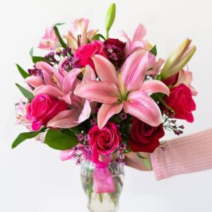 DELIVERY BY FRIDAY, 8/2 GUARANTEED IF ORDER PLACED BY 8/1 BEFORE 2PM EST From You Flowers - Rose and Lily Bouquet with Glass Vase (Fresh Flowers) Birthday, Anniversary, Get Well, Sympathy,