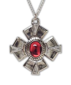 medallion with red cabochon medieval renaissance silver finish pendant necklace