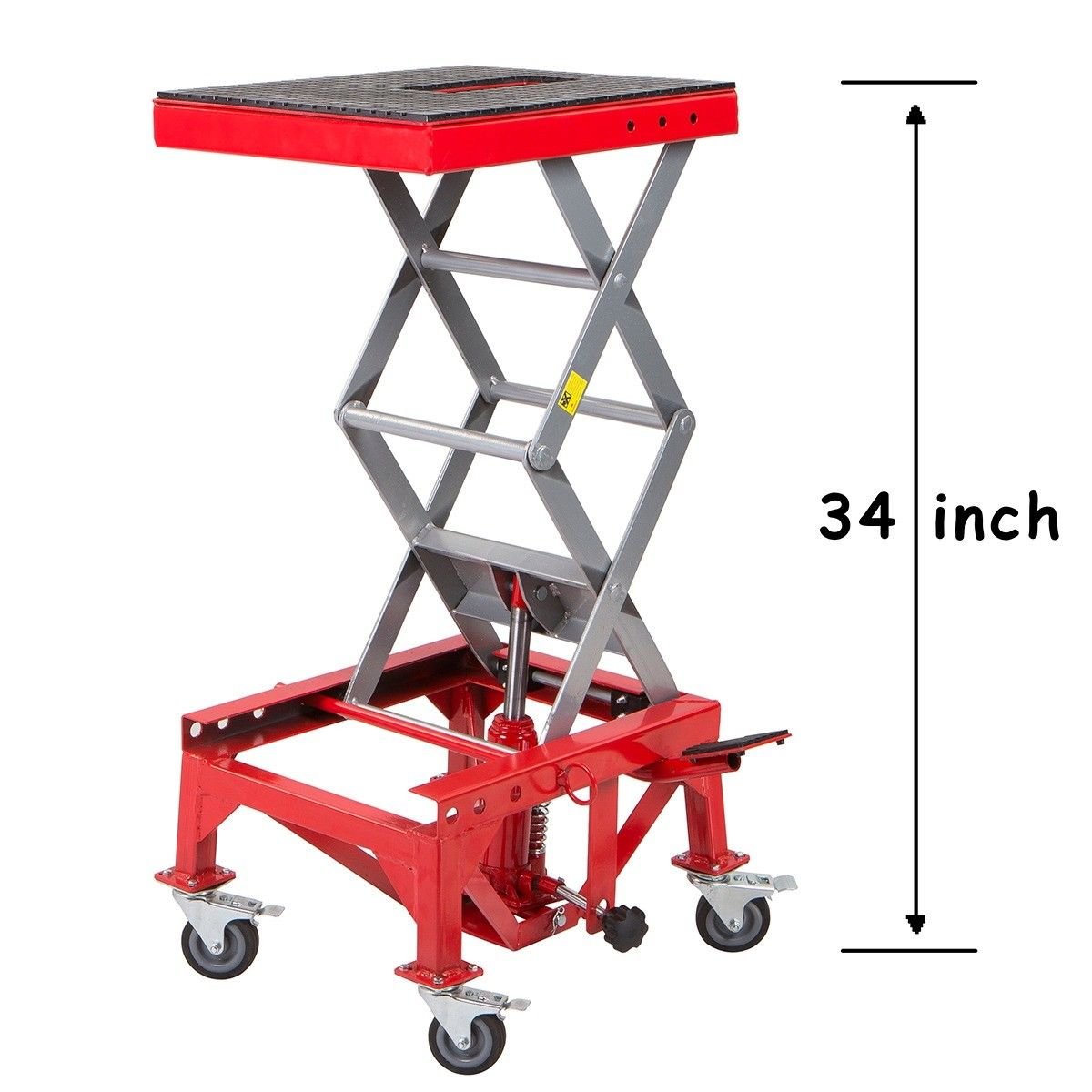 XtremepowerUS 300LBS Motorcycle Dirt Bike ATV Motorcycle Bike Scissor Jack Lifts Hoist Mini Crank Hydraulic Foot Operated Lift, Red