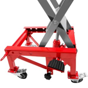 XtremepowerUS 300LBS Motorcycle Dirt Bike ATV Motorcycle Bike Scissor Jack Lifts Hoist Mini Crank Hydraulic Foot Operated Lift, Red