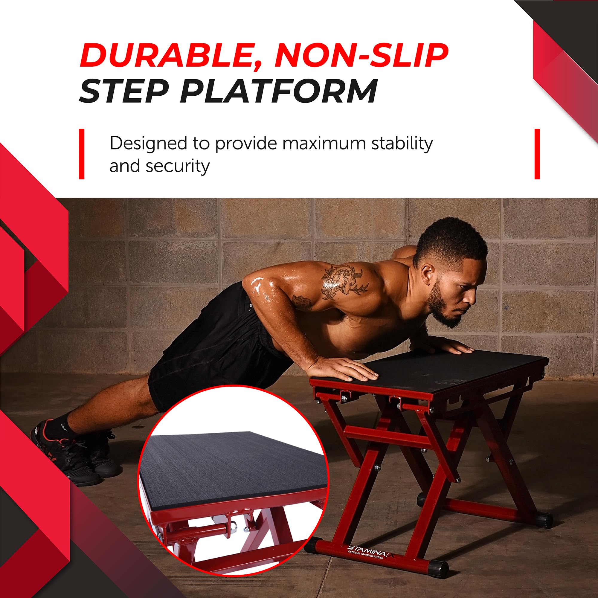 Stamina X Plyo Box - Adjustable Height 12”-24” Workout Box - Step Up Exercise Platform for Home Workout - Up to 300 lbs Weight Capacity