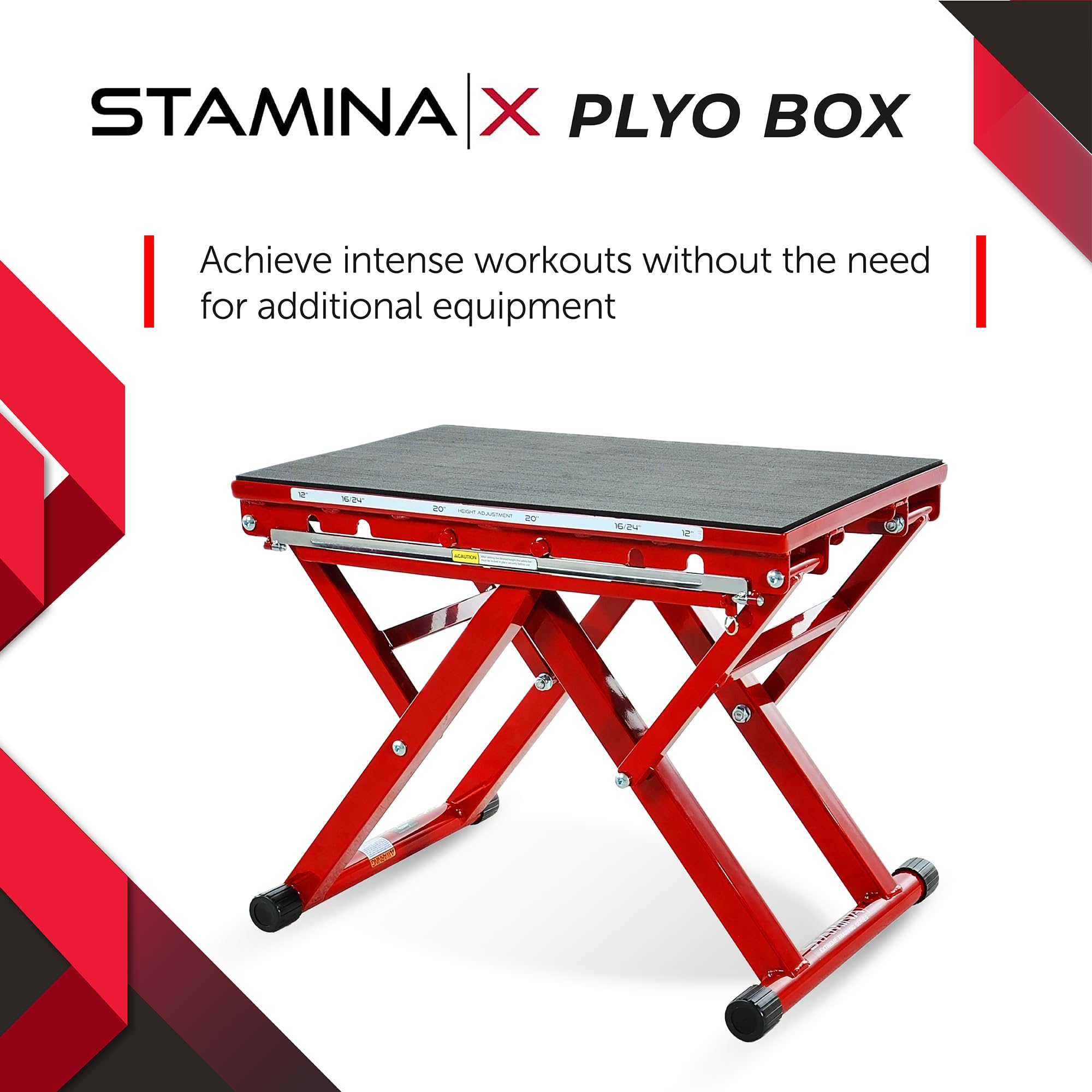 Stamina X Plyo Box - Adjustable Height 12”-24” Workout Box - Step Up Exercise Platform for Home Workout - Up to 300 lbs Weight Capacity