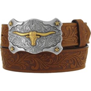 Tony Lama Boy's Brown Tooled Texas Belt Brown 24