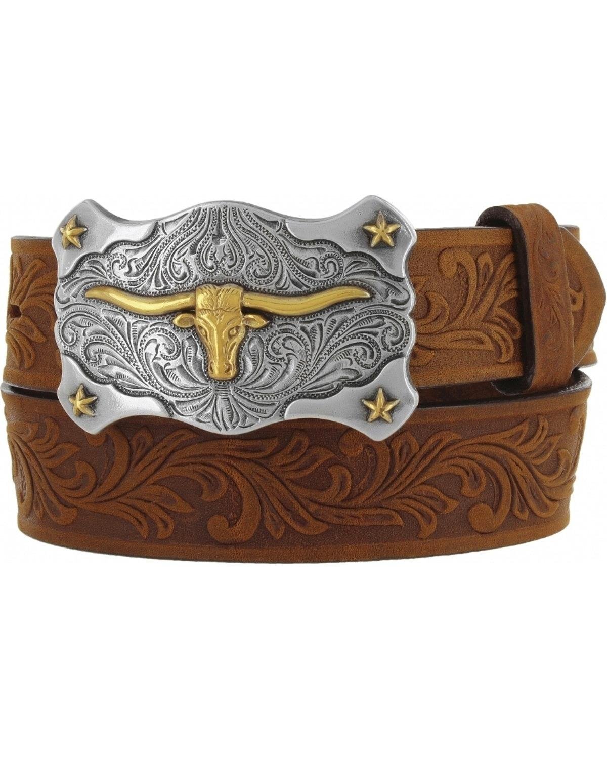 Tony Lama Boy's Brown Tooled Texas Belt Brown 24