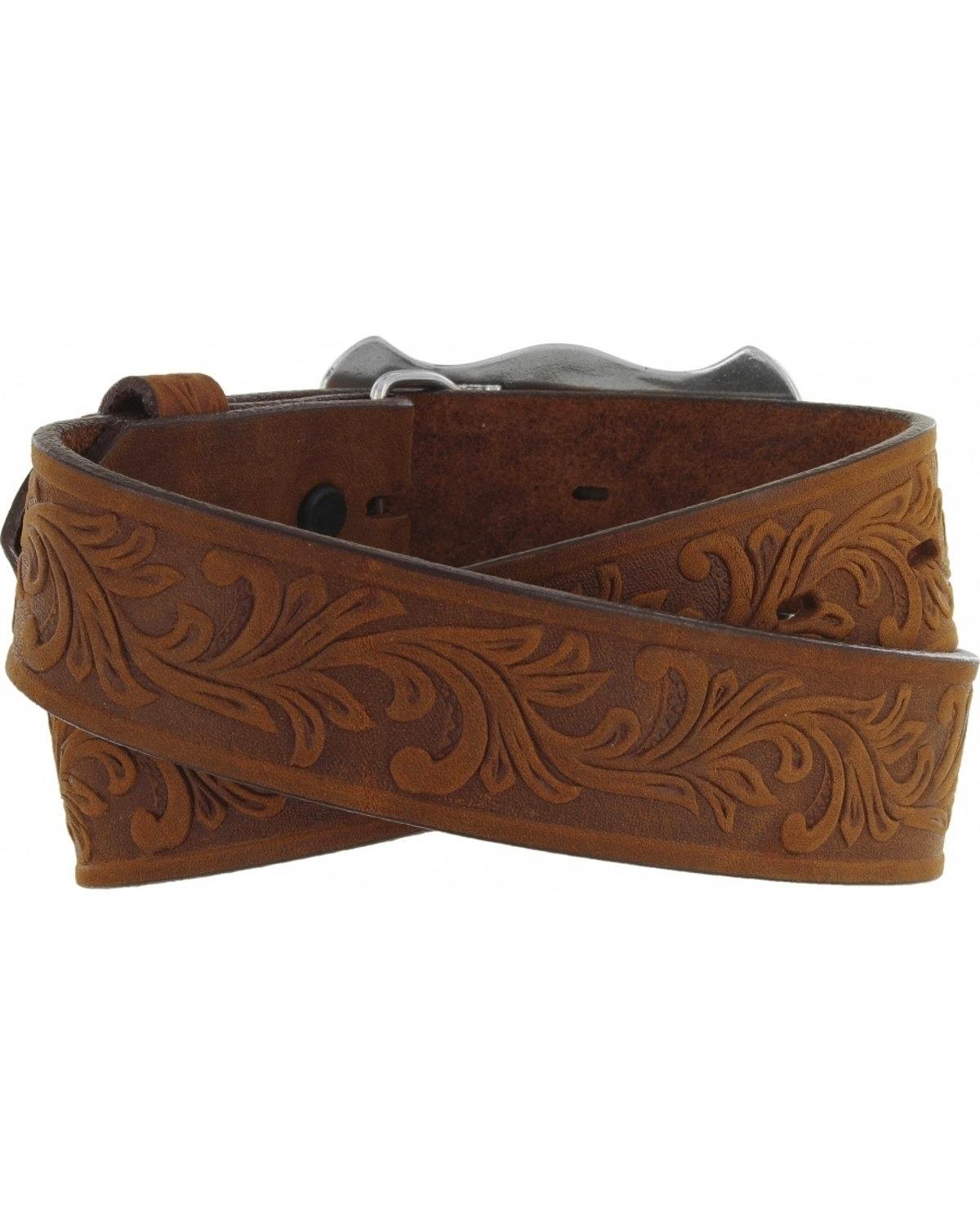 Tony Lama Boy's Brown Tooled Texas Belt Brown 24