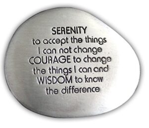 cathedral art serenity prayer soothing stone - engraved rock with inspirational words, mindfulness and meditation stones for stress, worry, and anxiety, 1-1/2-inch, silver