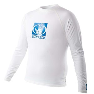 body glove wetsuit junior basic fitted long arm rash guard, white, 10