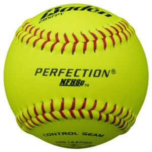 baden perfection game fastpitch softballs | nfhs approved 12" ball | yellow pro leather softballs for fastpitch play | one dozen