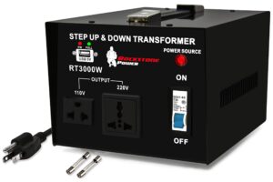 rockstone power 3000 watt voltage converter transformer - heavy duty step up/down ac 110v/120v/220v/240v power converter - circuit breaker protection – dc 5v usb port - ce certified [3-year warranty]