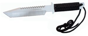 lastworld 11" silver full tang hunting knife with fire starter & sheath