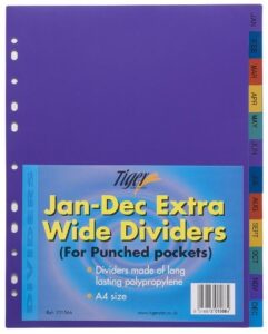 tiger monthly jan-dec strong filing subject dividers tabbed ringbinder folder indexing sheets