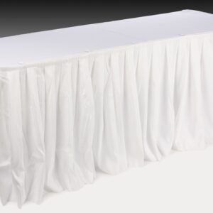 Displays2go 13.5-Feet Long Box Pleated Table Skirt, 162-Inch x 29-1/4-Inch, White (BXSKTWHT13)