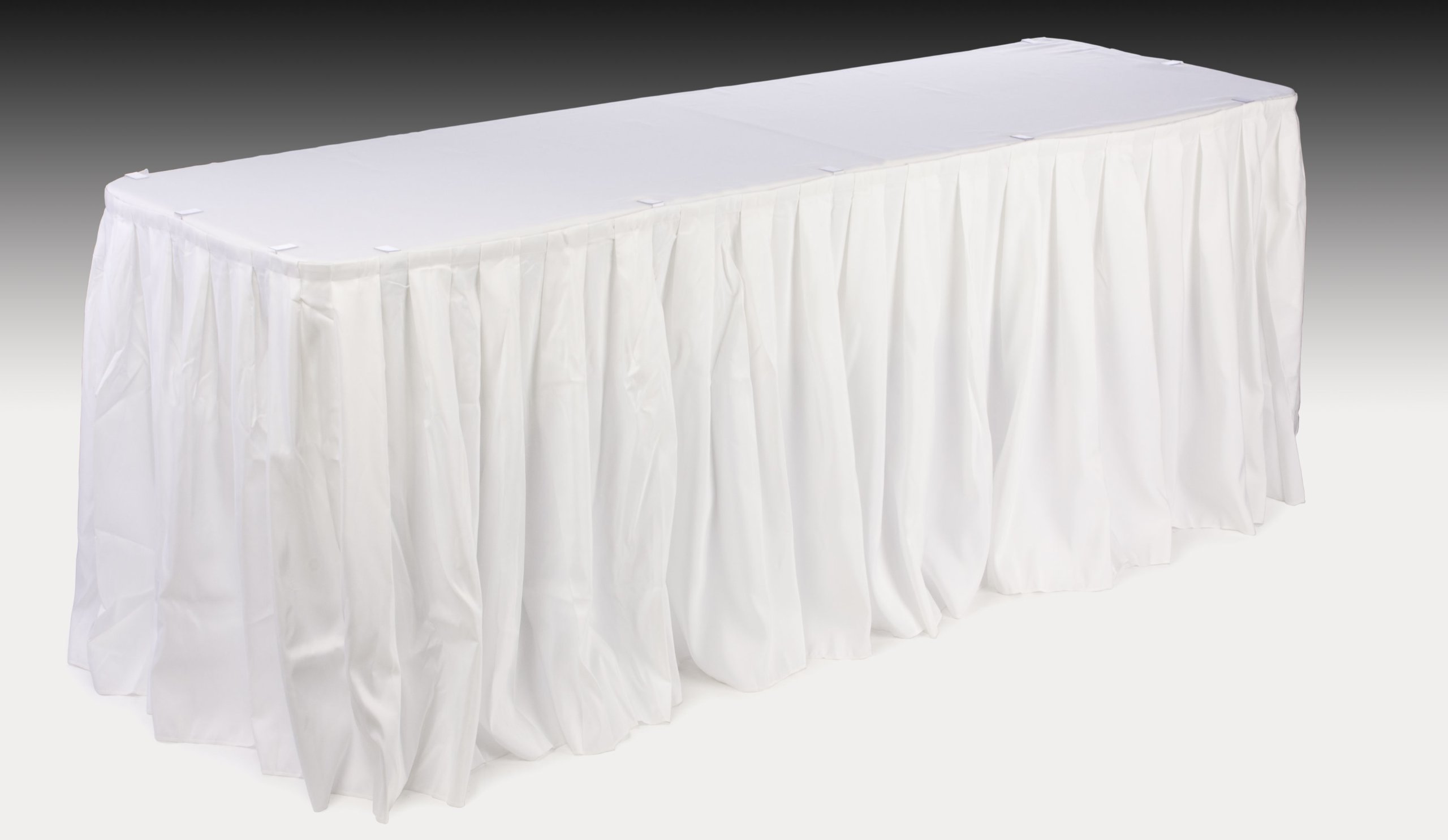 Displays2go 13.5-Feet Long Box Pleated Table Skirt, 162-Inch x 29-1/4-Inch, White (BXSKTWHT13)