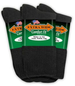 extra wide comfort fit athletic crew (mid-calf) socks for men and women, pick your size, do not size up (large, large - black)