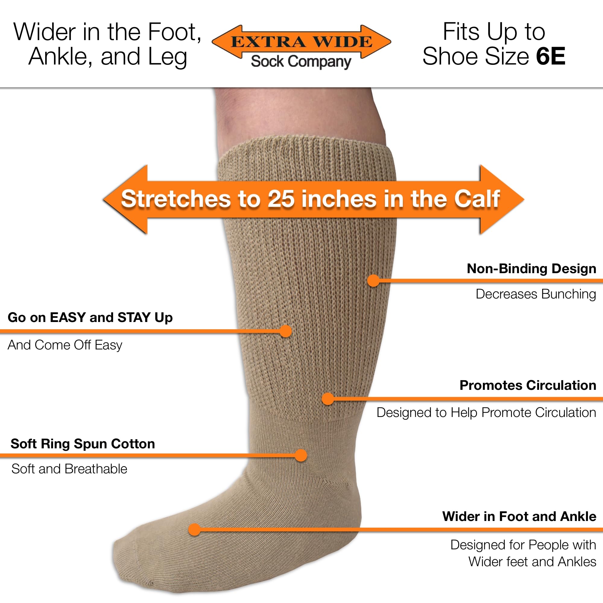 Extra Wide Comfort Fit Athletic Crew (Mid-Calf) Socks for Men and Women, For Wide Feet Pick your size, Do not size up