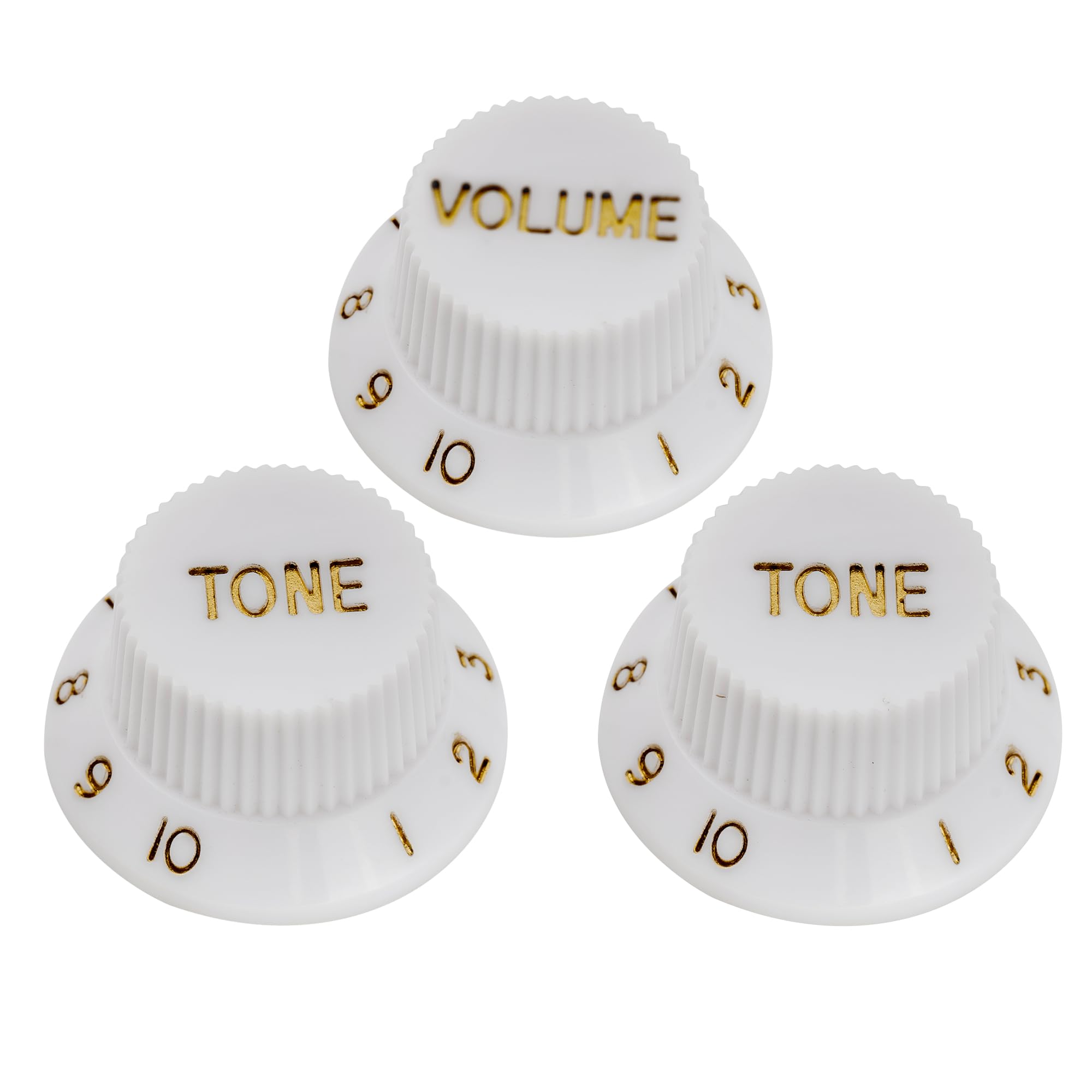 Musiclily Metric Strat Knobs 1 Volume 2 Tone Control Knobs Set for Import Squier Strat Style Electric Guitar,White