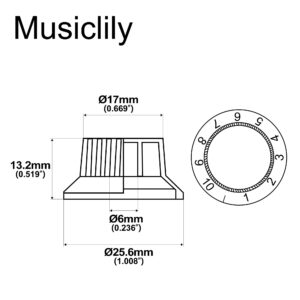 Musiclily Metric Strat Knobs 1 Volume 2 Tone Control Knobs Set for Import Squier Strat Style Electric Guitar,White