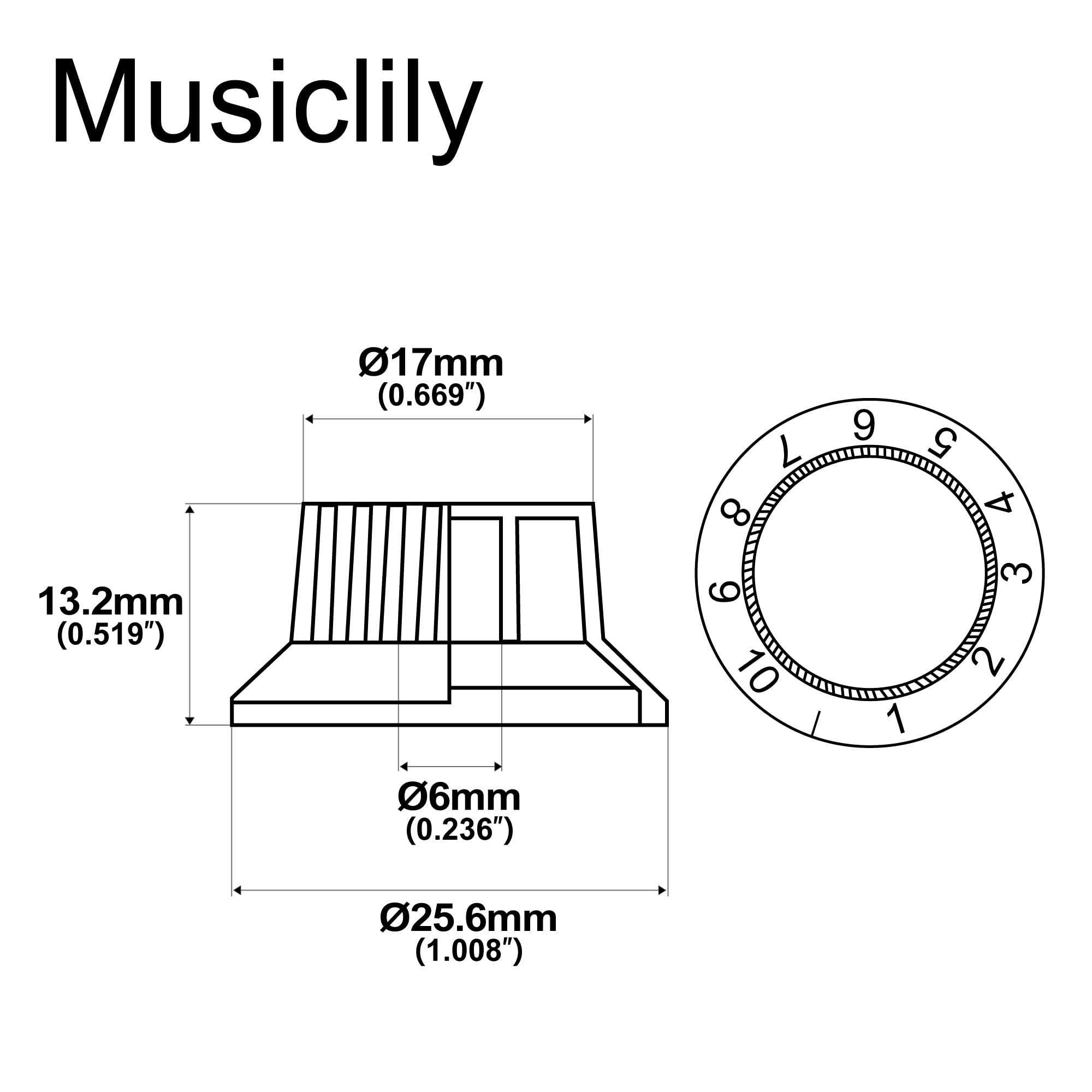 Musiclily Metric Strat Knobs 1 Volume 2 Tone Control Knobs Set for Import Squier Strat Style Electric Guitar,White