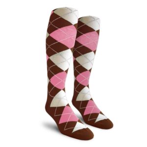 golf knickers colorful knee high argyle cotton socks for men women and youth - aaaa: brown/pink/white - mens