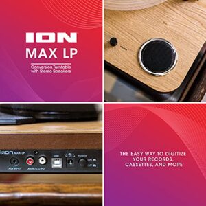 ION Audio Max LP – Vinyl Record Player / Turntable with Built In Speakers, USB Output for Conversion and Three Playback Speeds – Natural Wood Finish