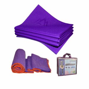 khataland eco friendly yoga set-yofomat (patented folding yoga mat) + equanimity premium yoga towel + travel bag, purple