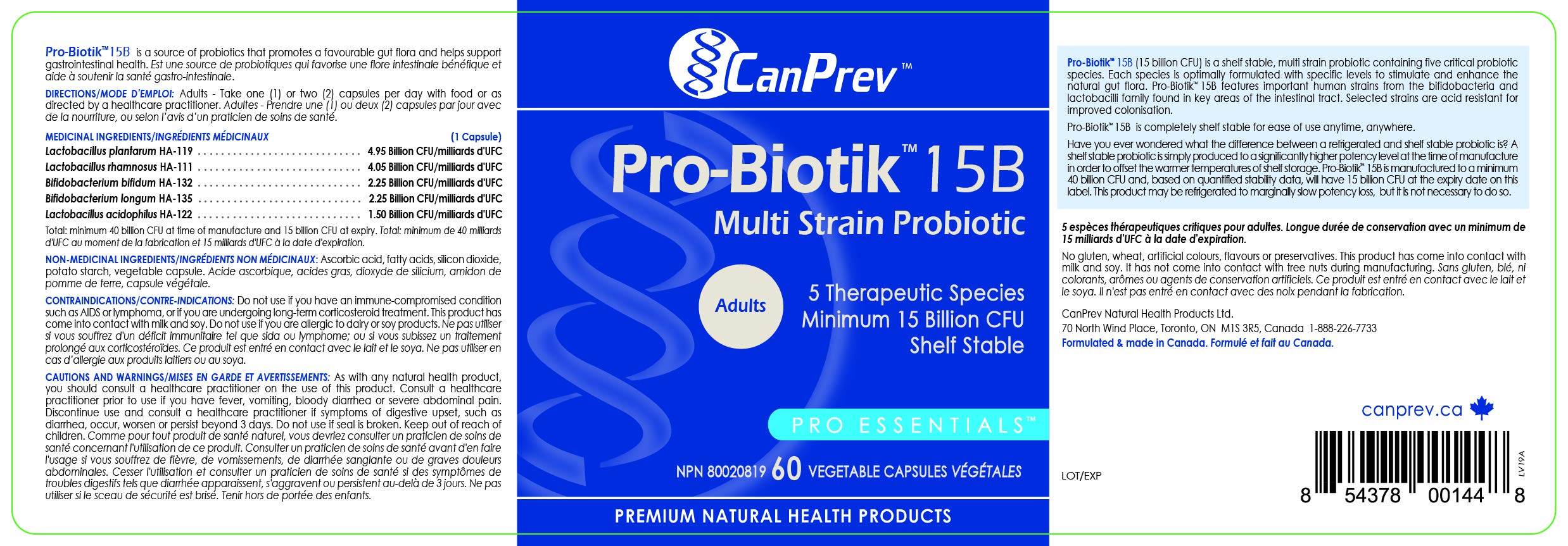 CanPrev 15B-Probiotic Vegi Capsules, 60 Count