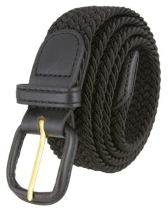 belts.com leather covered buckle woven elastic stretch belt, black, (xl(40"-43")