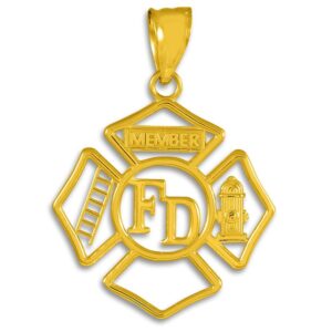 10k Gold FD Open Badge Firefighter Pendant