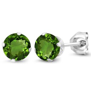 gem stone king 925 sterling silver chrome diopside stud earrings for women (1.00 cttw, round 5mm)