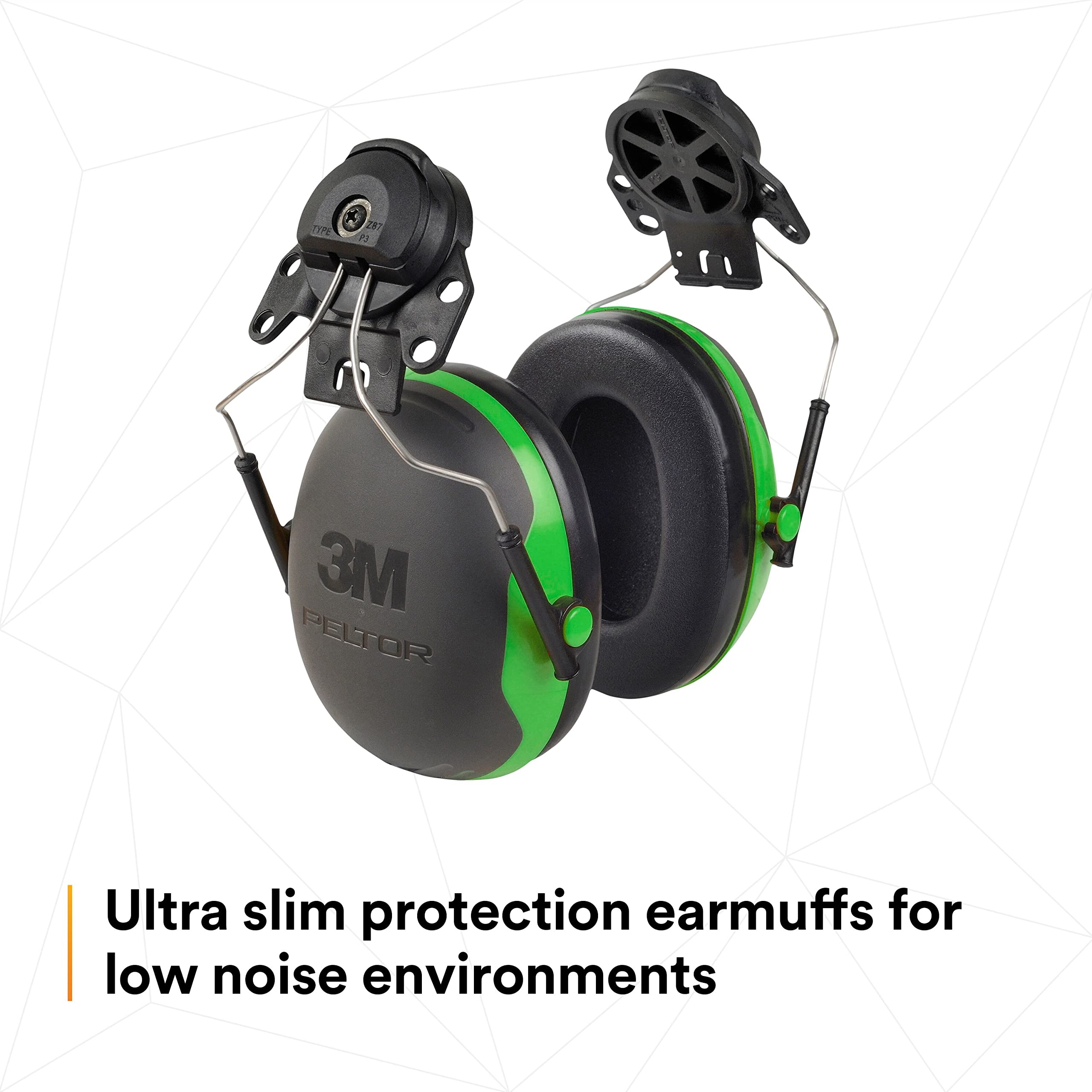 3M PELTOR Ear Muffs, Noise Protection, Hard Hat Attachment, NRR 21 dB, Construction, Manufacturing, Maintenance, Automotive, Woodworking, X1P3E,Black/Green