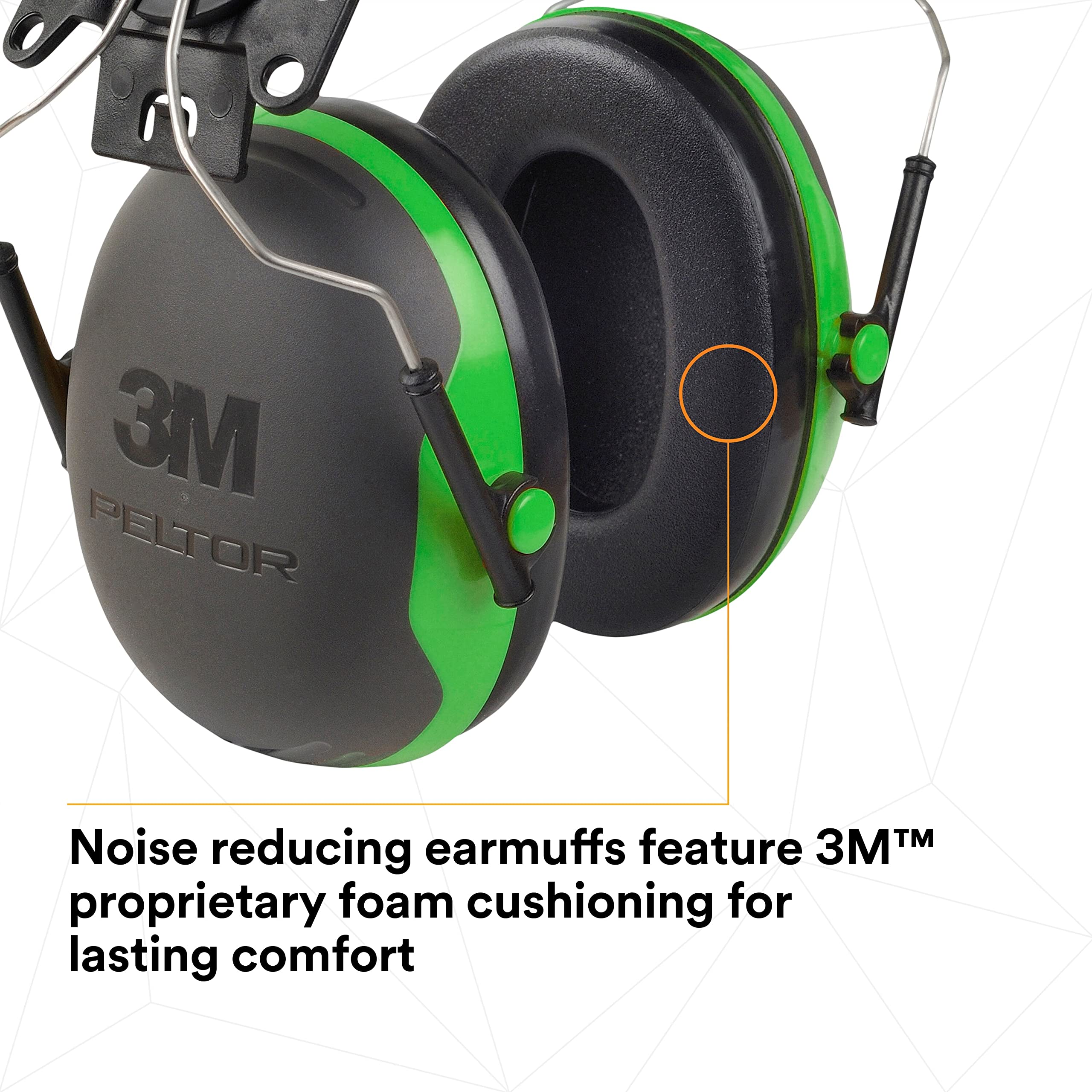 3M PELTOR Ear Muffs, Noise Protection, Hard Hat Attachment, NRR 21 dB, Construction, Manufacturing, Maintenance, Automotive, Woodworking, X1P3E,Black/Green