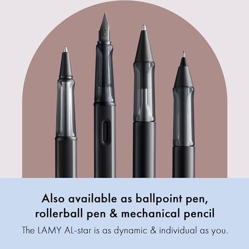 LAMY AL-star black - Fountain Pen with ergonomic grip & black steel nib in size F - lightweight aluminum body - including LAMY T 10 blue cartridge - Right-Handed