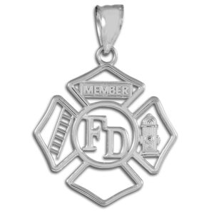 silver fd open badge firefighter pendant