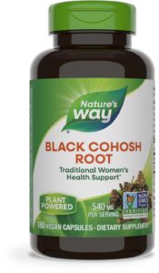 nature's way black cohosh root, traditional support for women's health*, 540 mg per serving, non-gmo project verified, 180 capsules (packaging may vary)