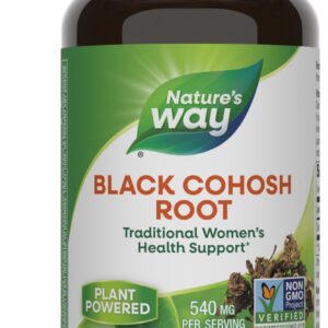 Nature's Way Black Cohosh Root, Traditional Support for Women's Health*, 540 mg per Serving, Non-GMO Project Verified, 180 Capsules (Packaging May Vary)