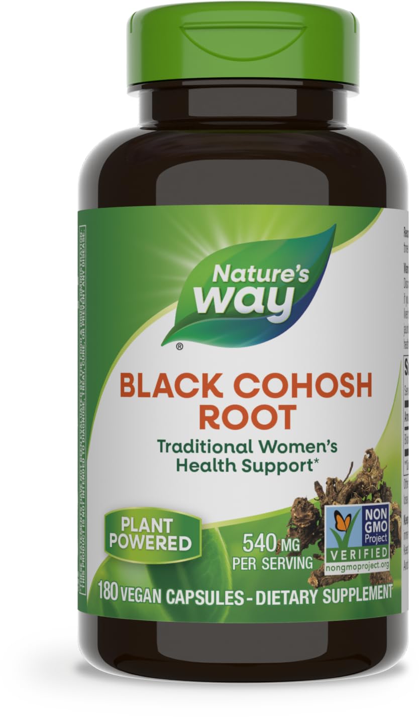 Nature's Way Black Cohosh Root, Traditional Support for Women's Health*, 540 mg per Serving, Non-GMO Project Verified, 180 Capsules (Packaging May Vary)