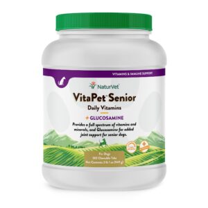 naturvet –vitapet senior daily vitamins for senior dogs – plus glucosamine – full spectrum of vitamins & minerals – enhanced with glucosamine for added joint support – 365 time release tablets