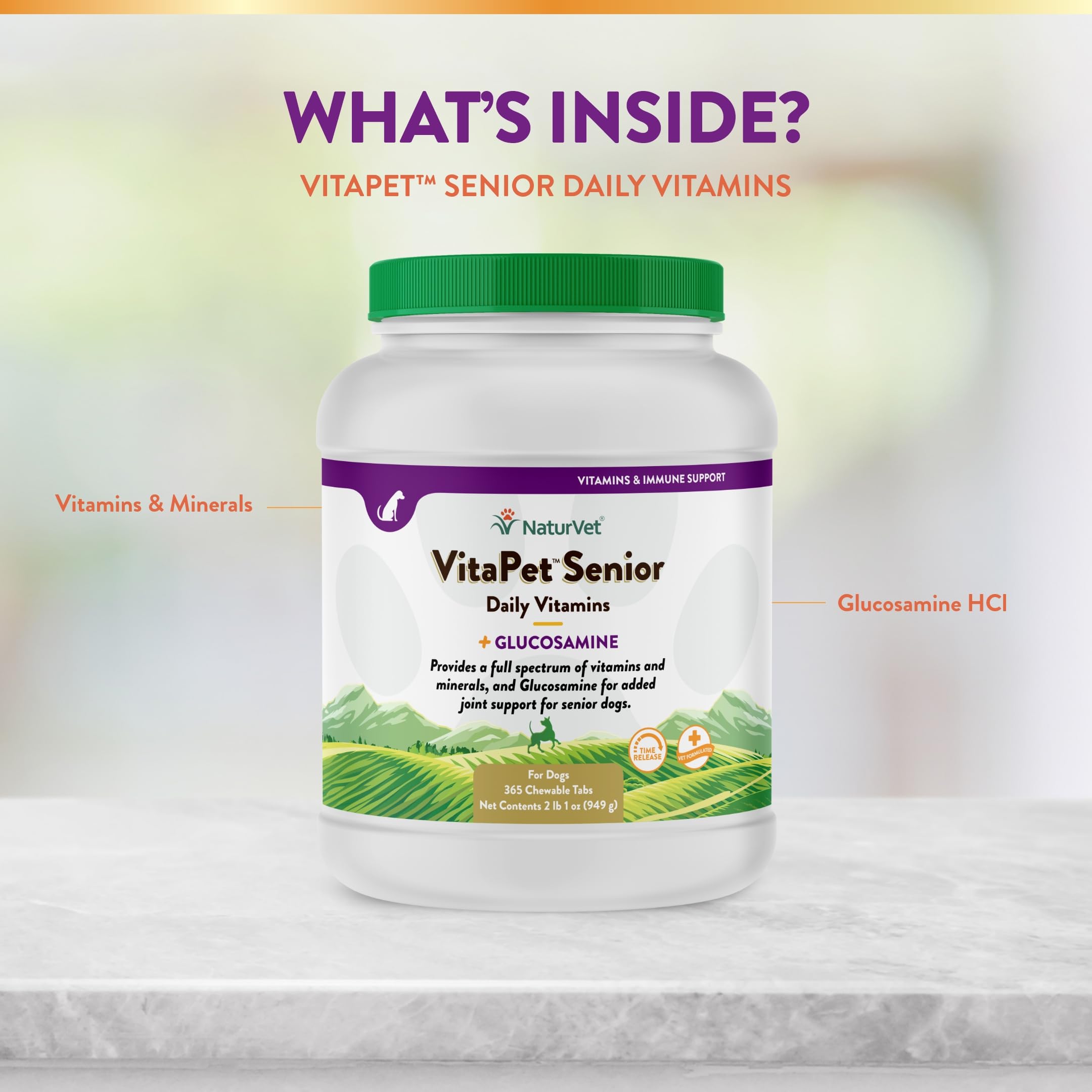 NaturVet –VitaPet Senior Daily Vitamins for Senior Dogs – Plus Glucosamine – Full Spectrum of Vitamins & Minerals – Enhanced with Glucosamine for Added Joint Support – 365 Time Release Tablets