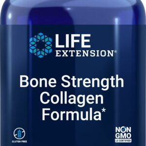 Life Extension Bone Strength Collagen Formula, calcium collagen chelate, calcium fructoborate, vitamin D3, magnesium citrate, silicon, dried plum extract, boron, gluten-free, non-GMO, 120 capsules