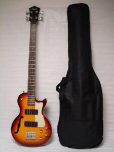 ktone sunburst 4 string bass guitar, semi-hollow body/w bag