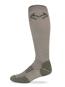 realtree heavyweight merino wool tall all season boot socks 1 pair, large, tan/olive